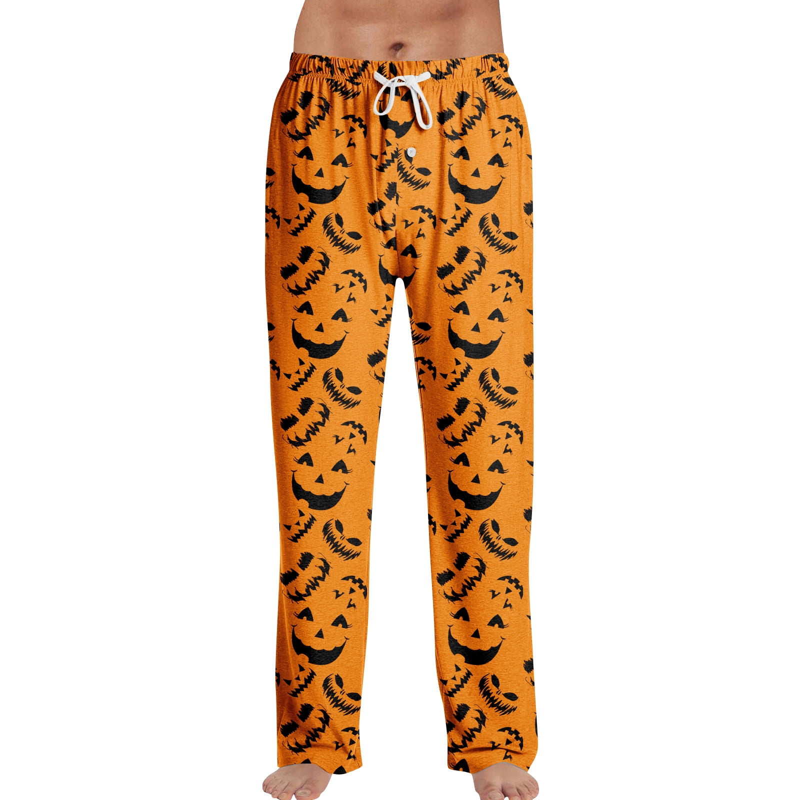 MLQIDK Men's Pajama Pants Pumpkin Bat Ghost Print Pajama Pants ...