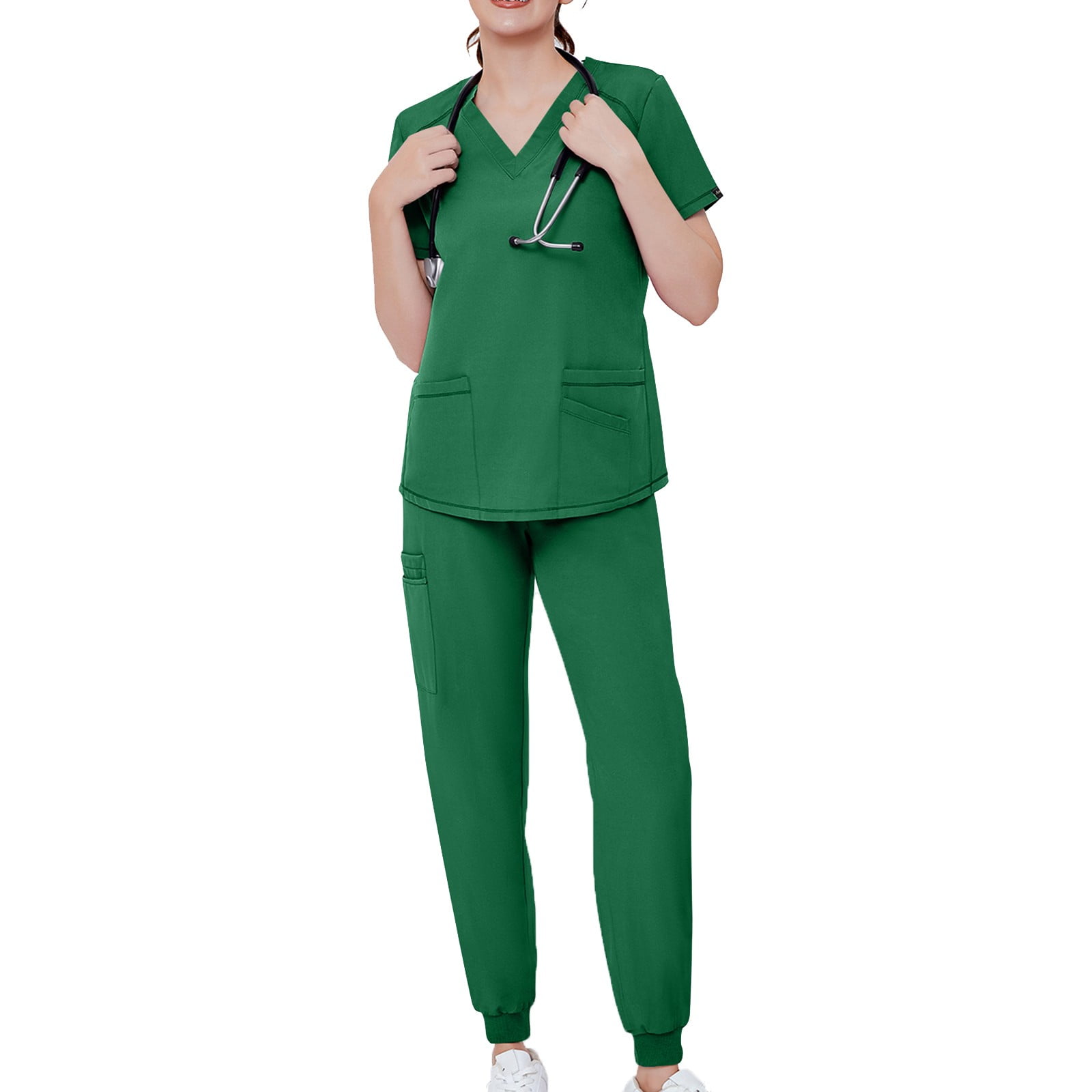 MLQIDK Womens Scrub Sets Plus Size Medical Scrubs Stretchy V Neck Scrub ...
