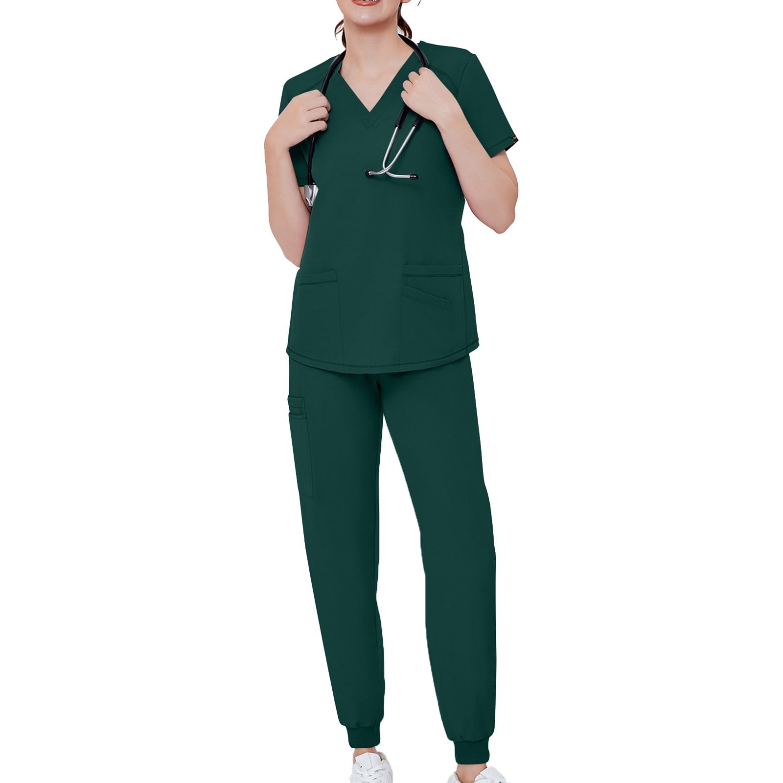 MLQIDK Womens Scrub Sets Plus Size Nurse Uniforms Stretchy V-Neck Scrub ...