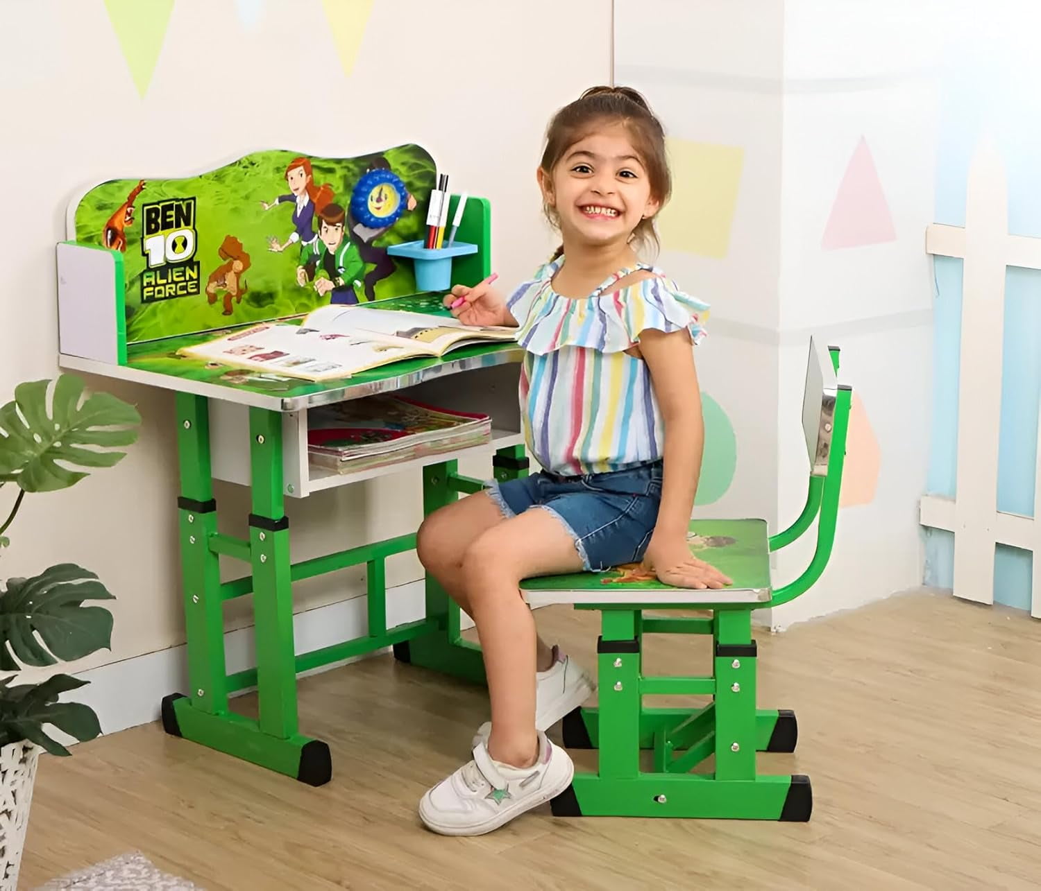MLU Kids Study Table and Chair Set Height Adjustable Green - Walmart.com