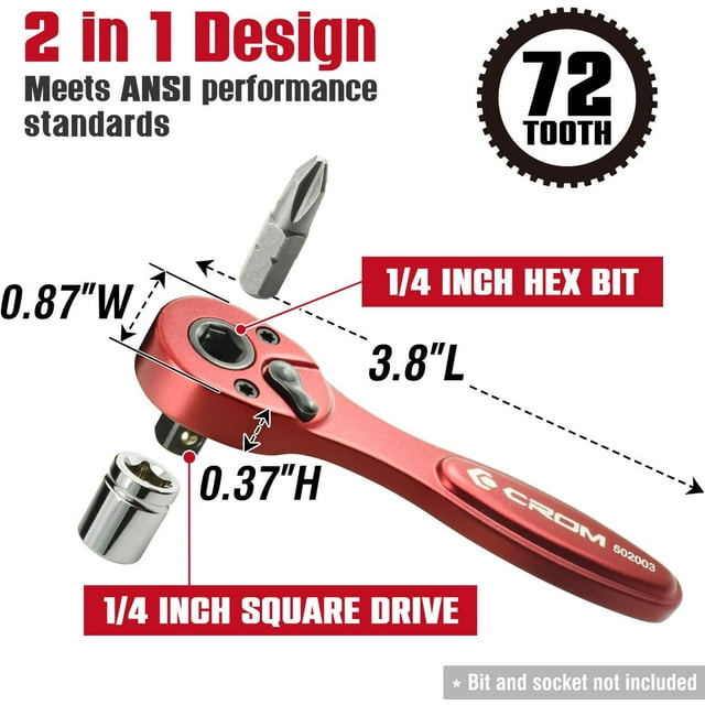MLWWS-1/4" Drive Mini Ratchet Wrench - 72 Tooth Dual Drive Hex Bit ...