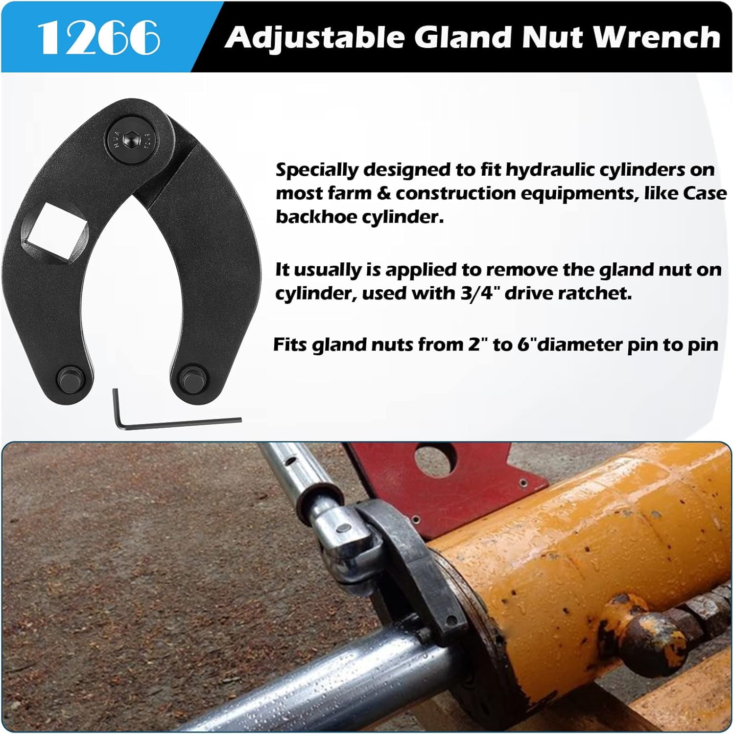 MLWWS-1266 Adjustable Gland Nut Wrench Universal hydraulic cylinder ...