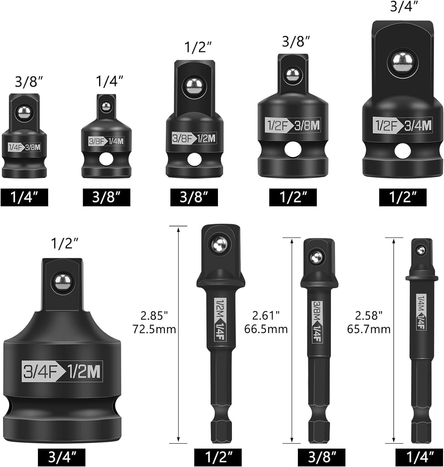 MLWWS-9 Piece Impact Socket Adapter and Reducer Set, 1/4", 3/8", 1/2", 3/4" Drive Socket Adapter ...