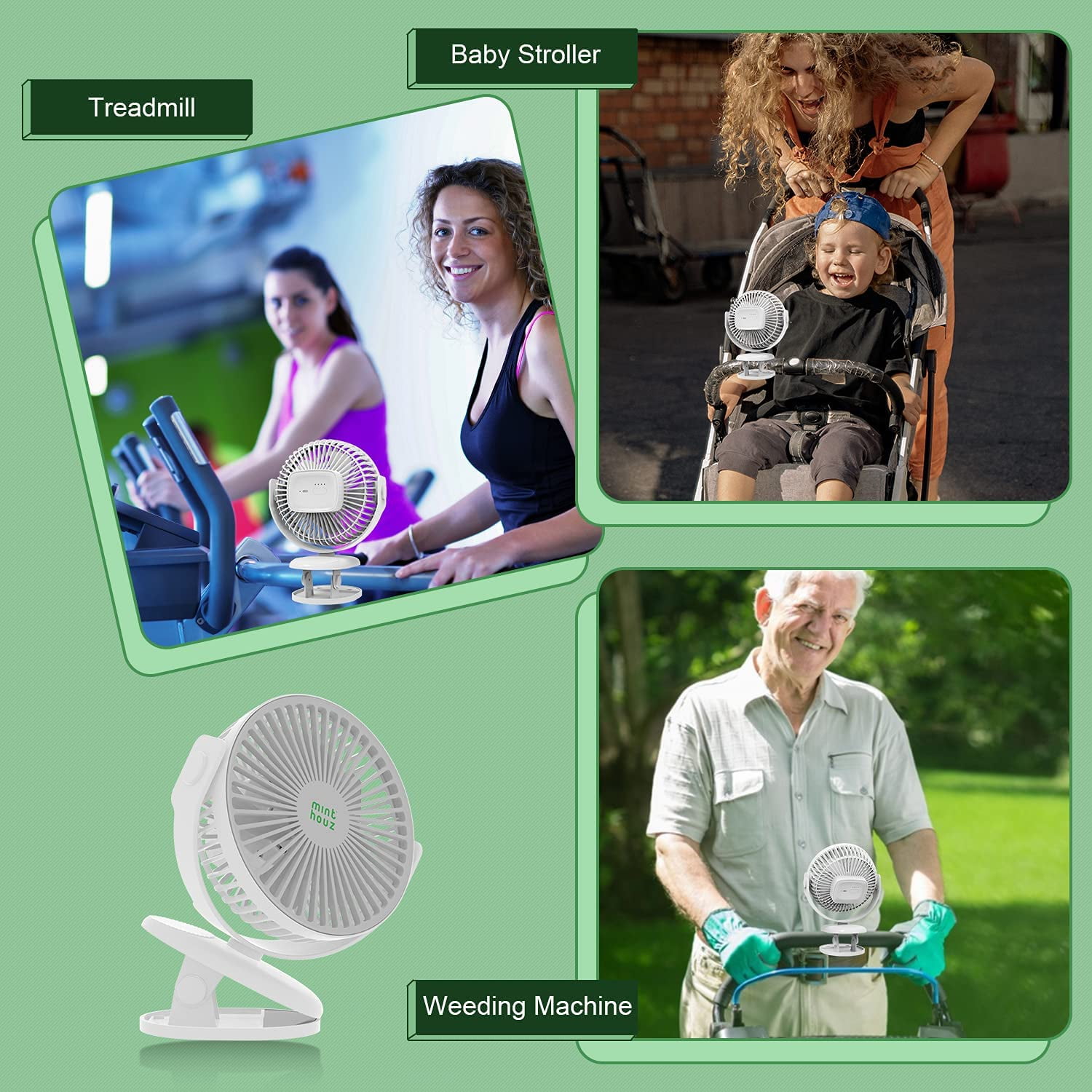 MLWWS-Clip Fan, 4000mAh Portable Fan Rechargeable Battery Powered Fan ...