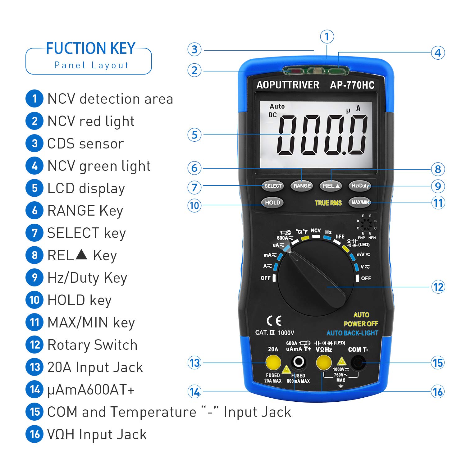 MLWWS-Digital Multimeter 770HC 6000 Counts True RMS Autoranging with ...