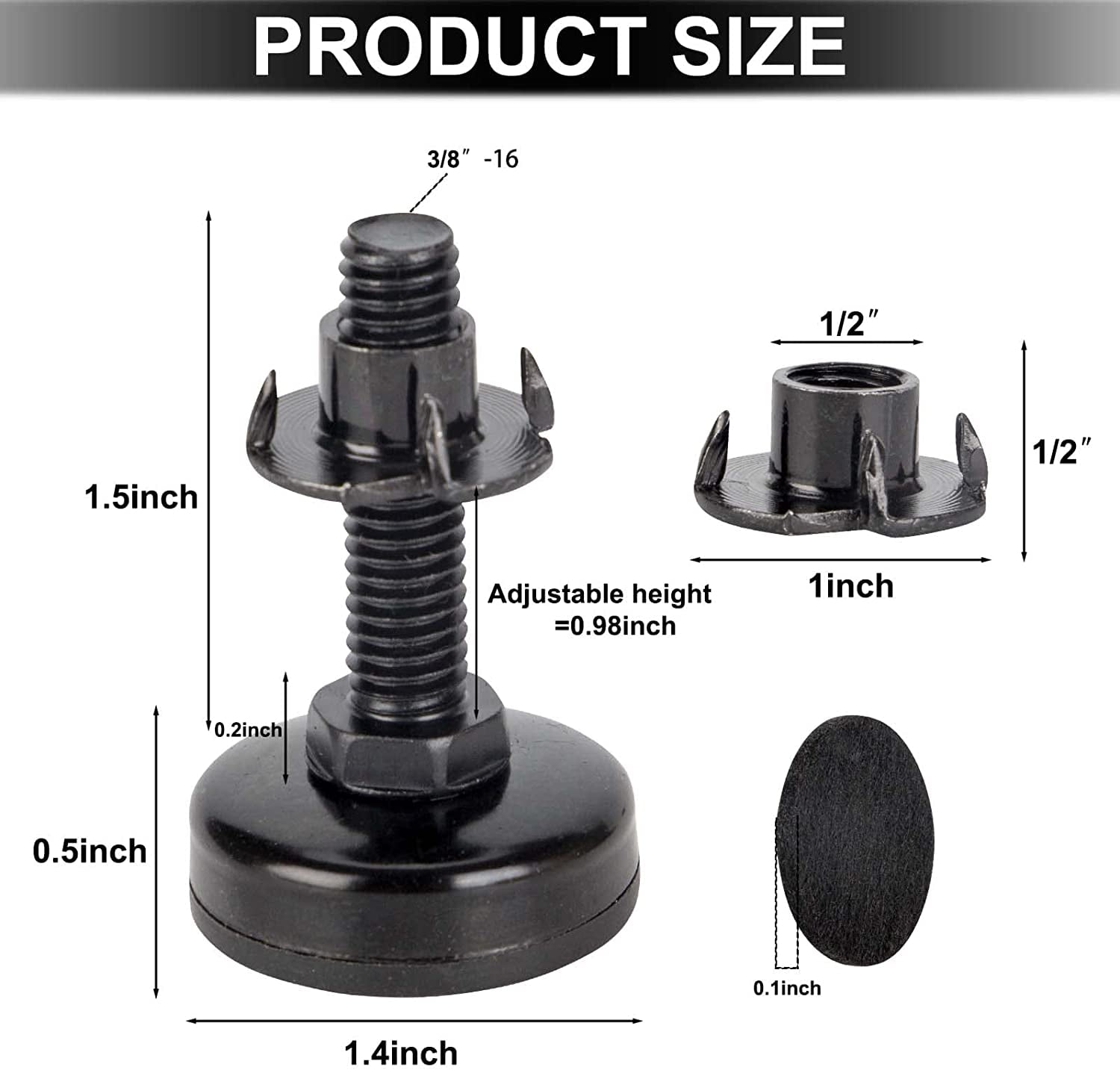 MLWWS-Heavy Duty Furniture Leveler, 8 Pack 3/8" - 16 Thread Leveling ...