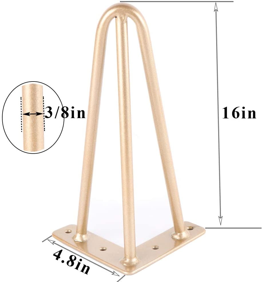 MLWWS-Metal Hairpin Table Legs 16 Inch, Gold Furniture Legs, 3/8 Inch ...