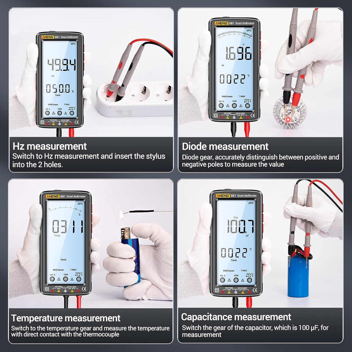 MLWWS-Multimeter AC-DC Voltage-Current Resistance Capacitance Diode NCV ...