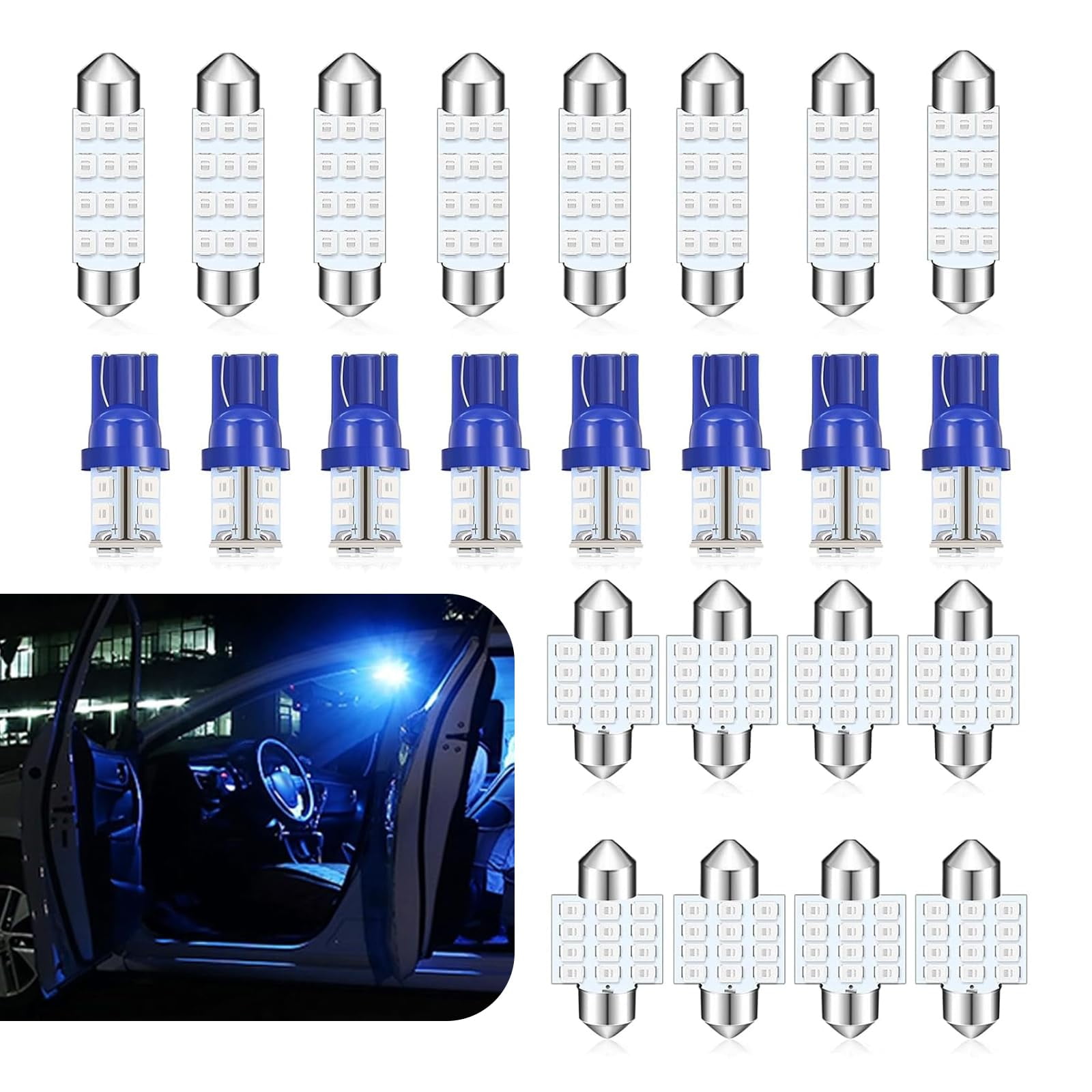 MLY 24 PCS LED Interior Car Lights Kit, T10 31 mm 42 mm Car Interior Bulbs Dome Light, Festoon ...