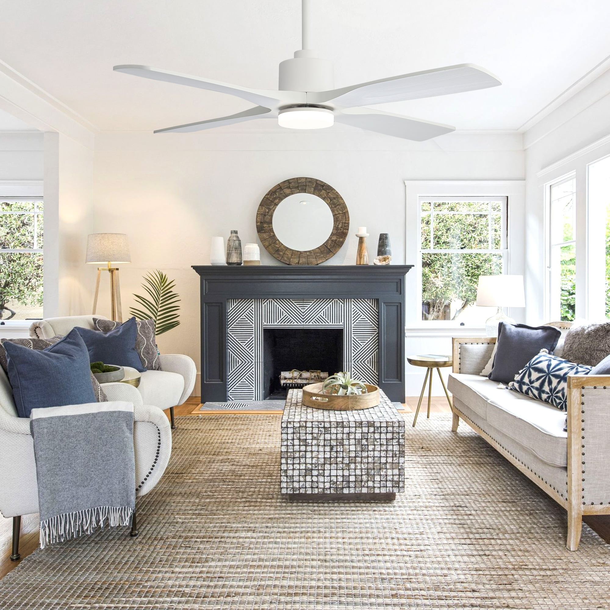 MLiAN 54 inch Solid Wood Indoor Ceiling Fan with Light Kit and Remote ...