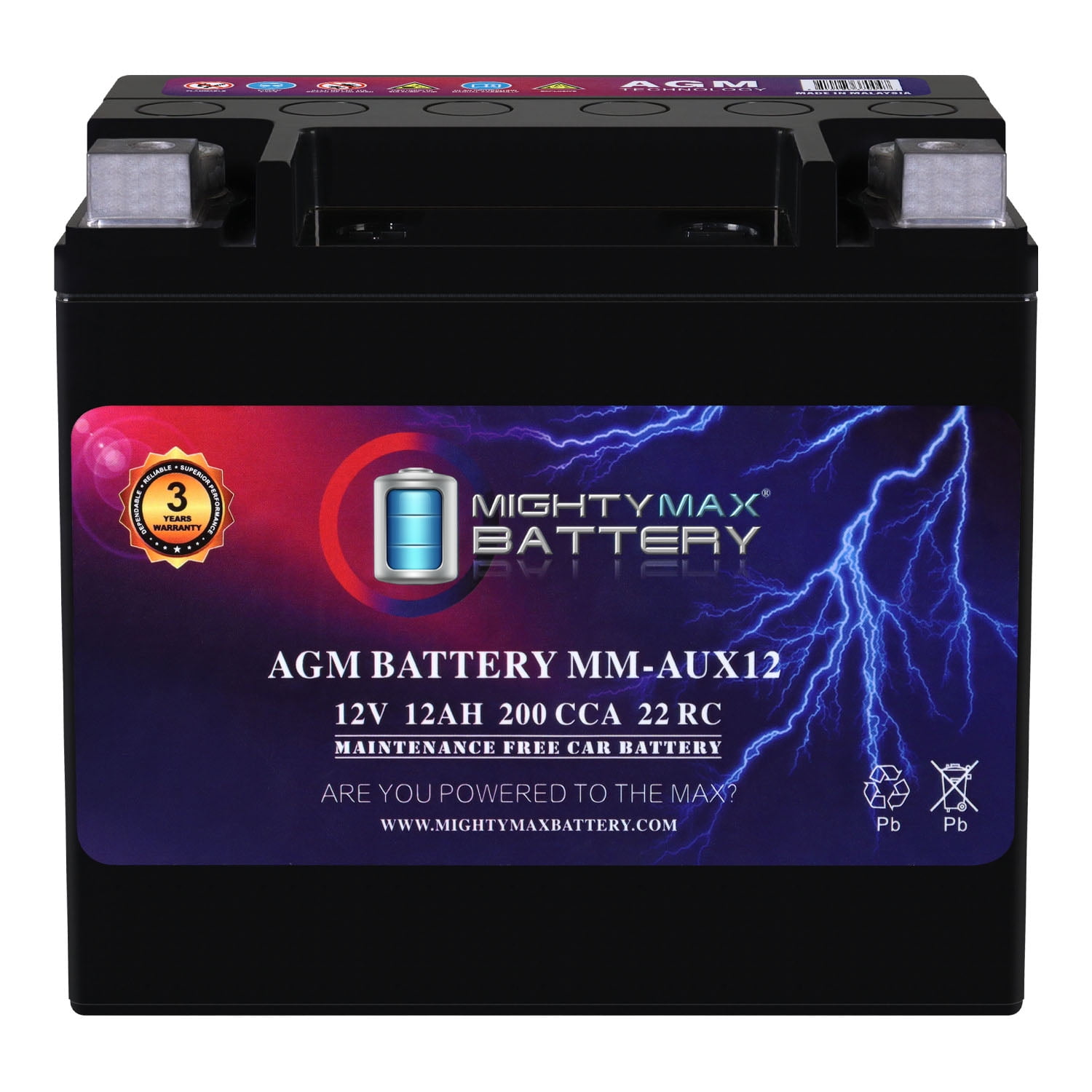 MM-AUX12 Auxiliary Battery 12V 12Ah, 22RC, 200 CCA Rechargeable AGM Car Battery - Walmart.com