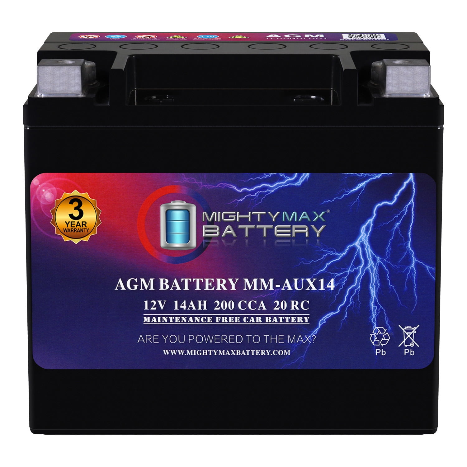MM-AUX14 12V, 14Ah, 20RC, 200 CCA, Replacement Battery Compatible with ...