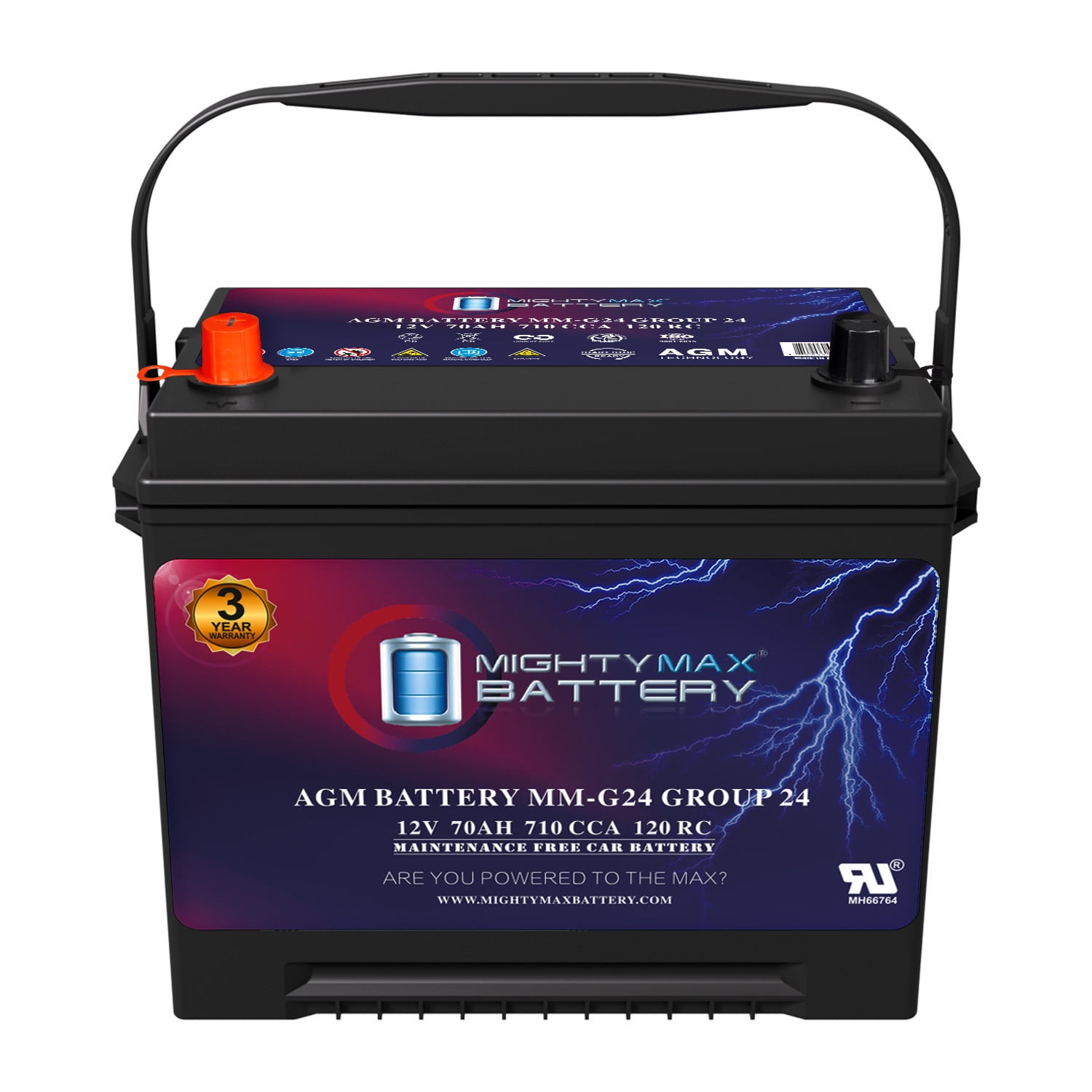 MM-G24 Start and Stop Car BCI Group Size 24 12V 70Ah, 120RC, 710 CCA ...