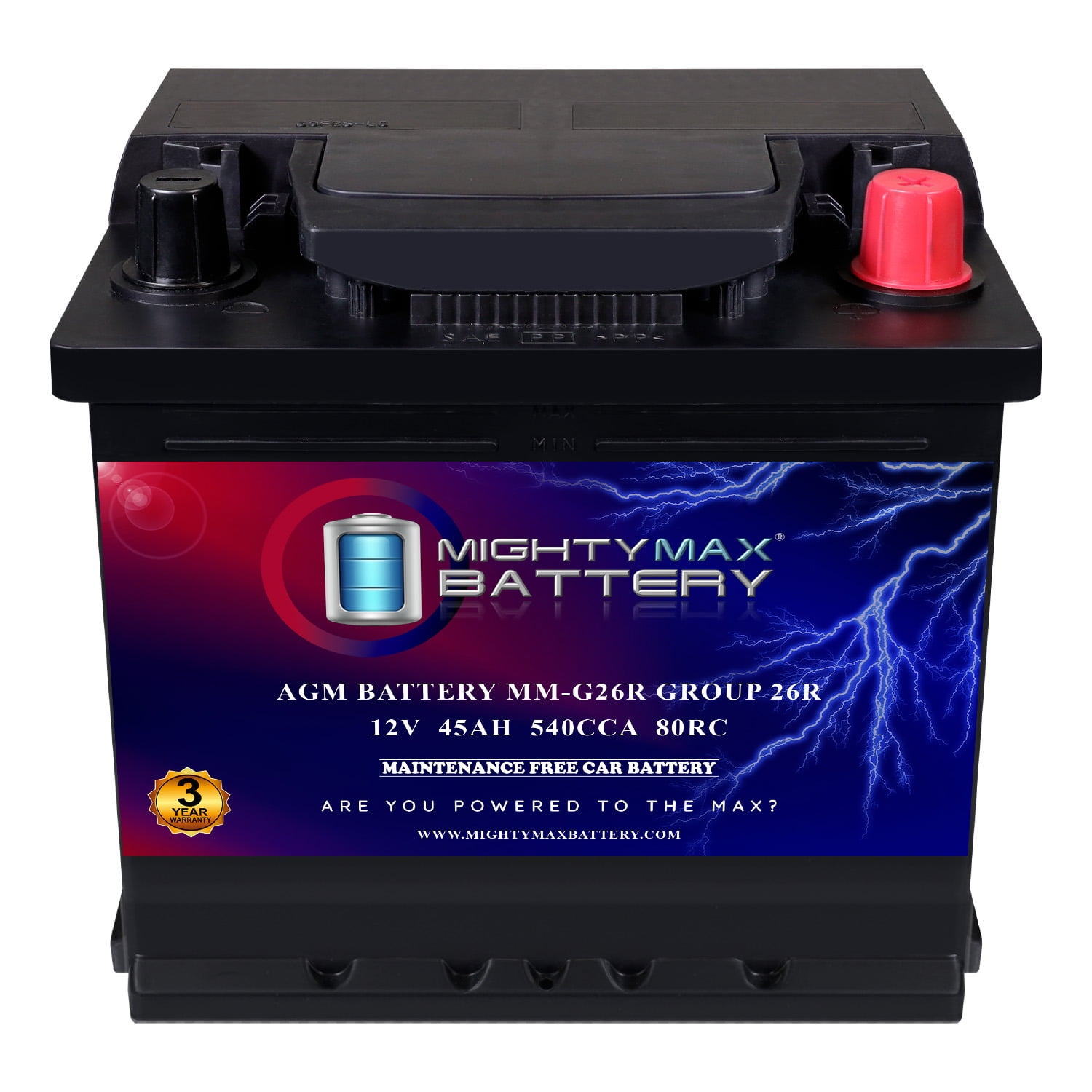 MM-G26R BCI Group 26R 12V 45AH, 80RC, 540 CCA, Rechargeable SLA AGM ...