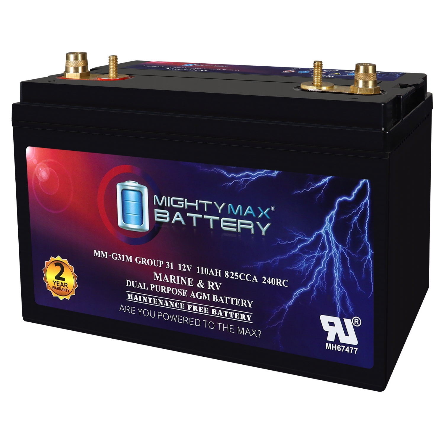 MM-G31M, 12V 110Ah, Group Size 31M Deep-Cycle Marine AGM, Dual-Purpose ...