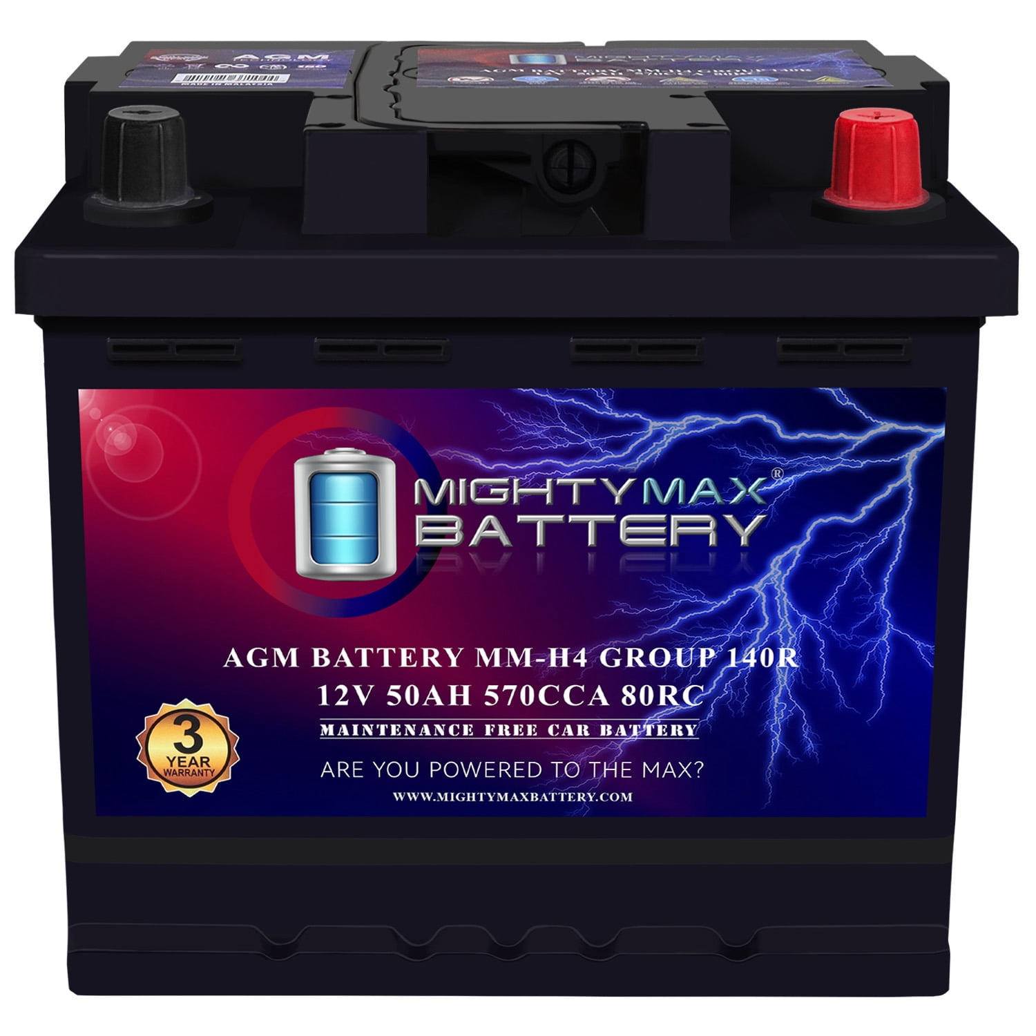 Mighty Max Battery, Car Battery, 12V 50Ah 570 CCA, AGM 140R - Walmart.com
