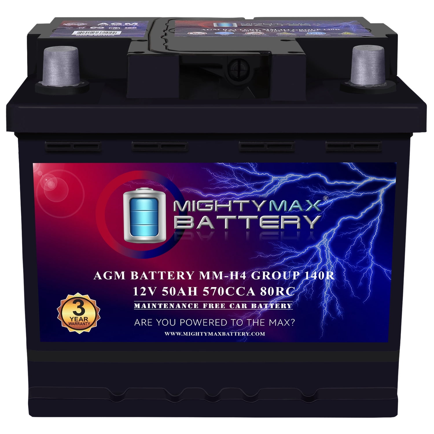 MM-H4 Start and Stop Car BCI Group Size 140 12V 50 AH, 80RC, 570 CCA ...