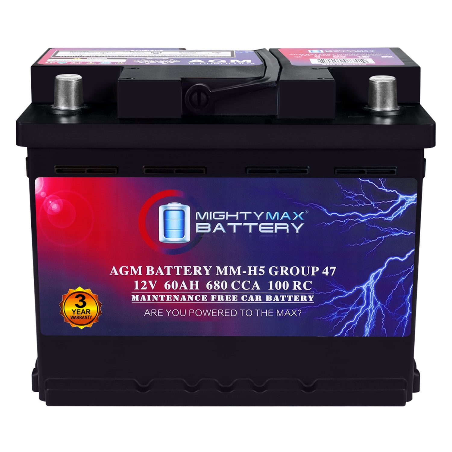 MM-H5 Group 47 12V 60AH 100RC 680CCA Replacement Battery Compatible ...