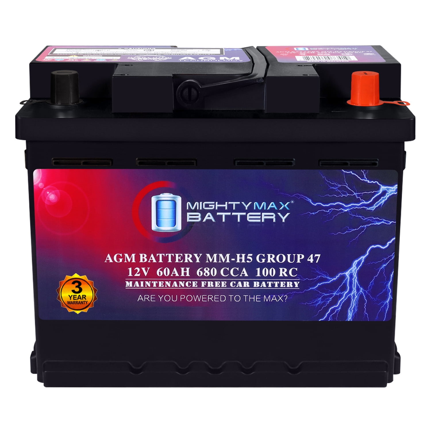 Mighty Max Battery, Car Battery, Group Size 47, 12V 60AH 680 CCA ...
