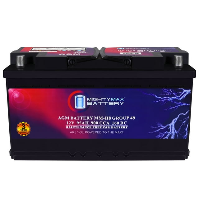MM-H8 Start and Stop Car BCI Group 49 12V 95Ah, 160RC, 900 CCA Rechargeable AGM Car Battery ...