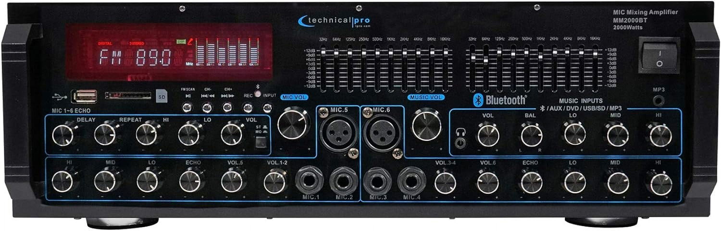 MM2000BT Powered Bluetooth Microphone Mixer Amplifier Amp SD, USB ...