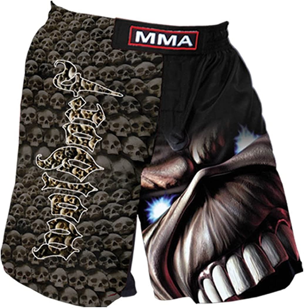 MMA Board Short in Black/Skulls Sublimated with Embroidery Lightweight ...