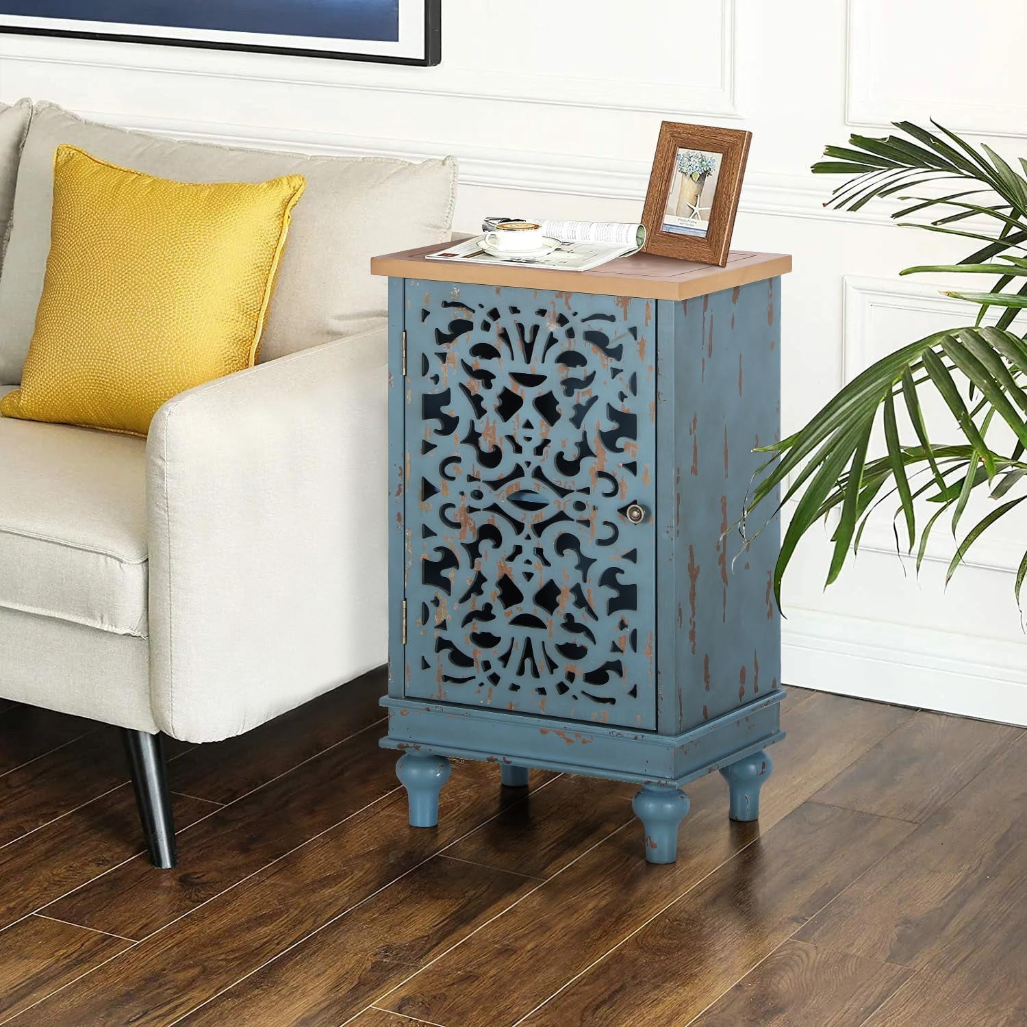 MMAISON Accent Cabinet with 2 Doors Distressed Storage Cabinet with ...