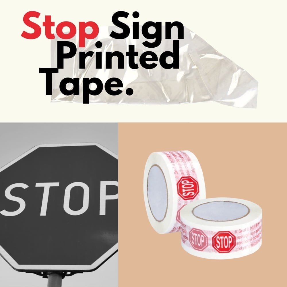 MMBM 12 Rolls - 2 Mil - Stop Sign Pre-Printed Packing Adhesive Tape ...