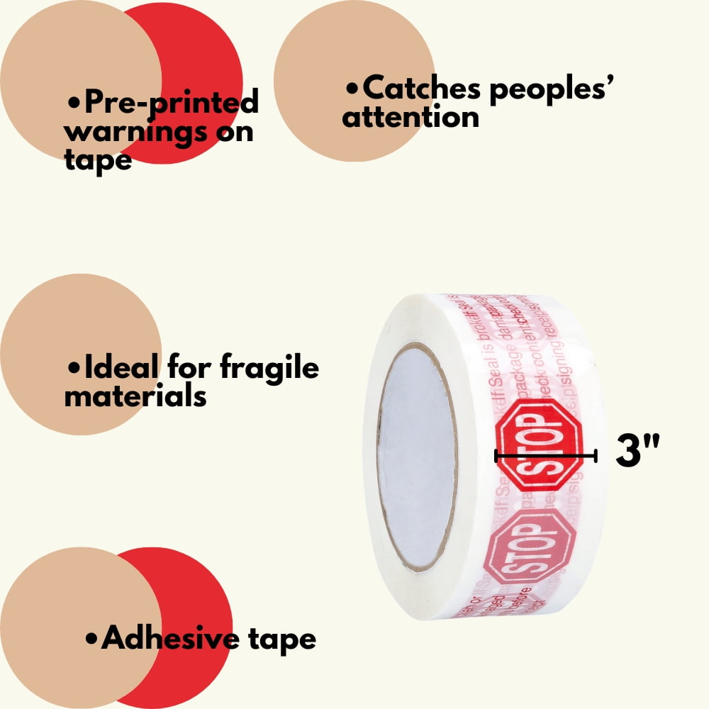 MMBM 12 Rolls - 2 Mil - Stop Sign Pre-Printed Packing Adhesive Tape ...