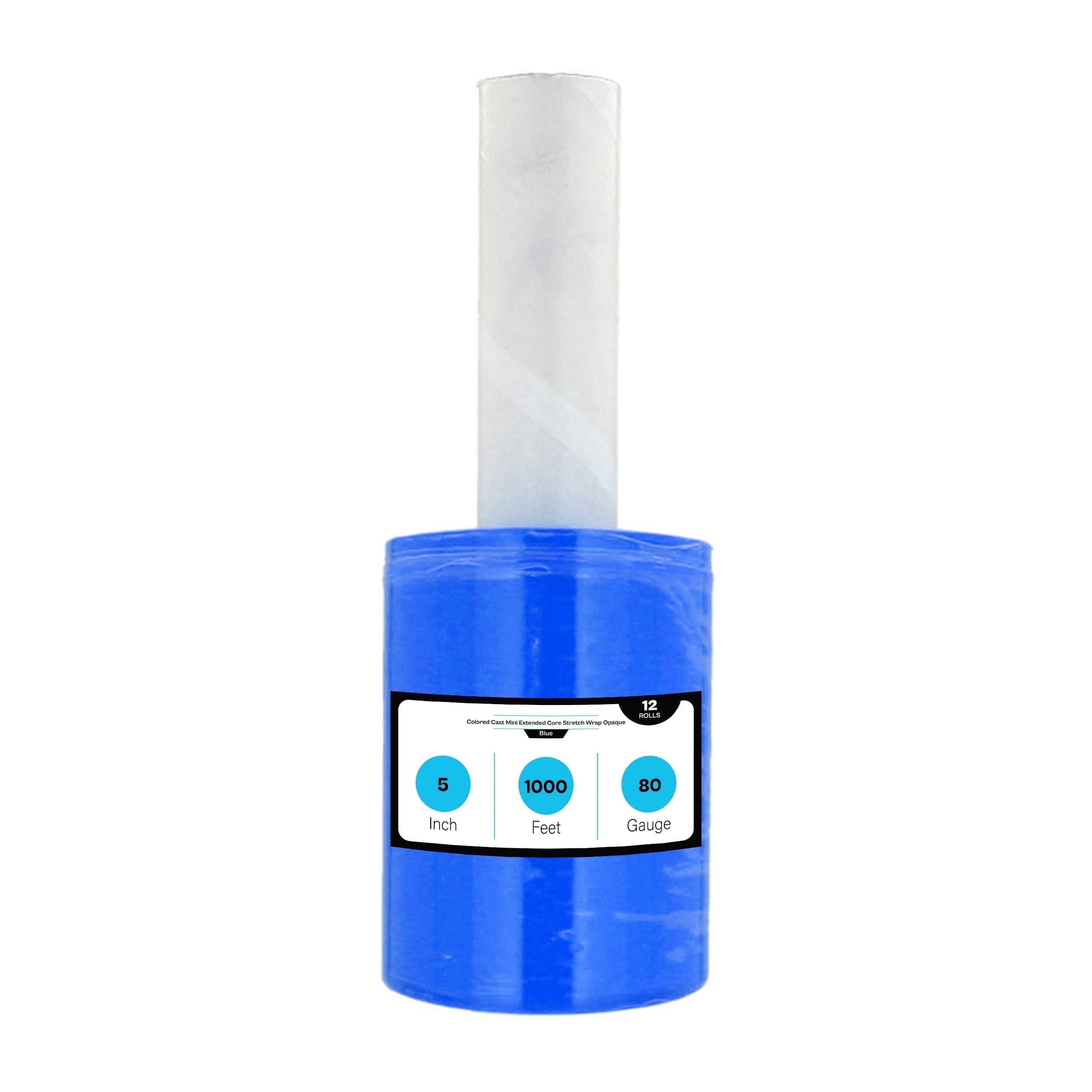 MMBM Extended Core Mini Stretch Wrap 5" x 1000' 80 Gauge 12 Rolls Blue ...