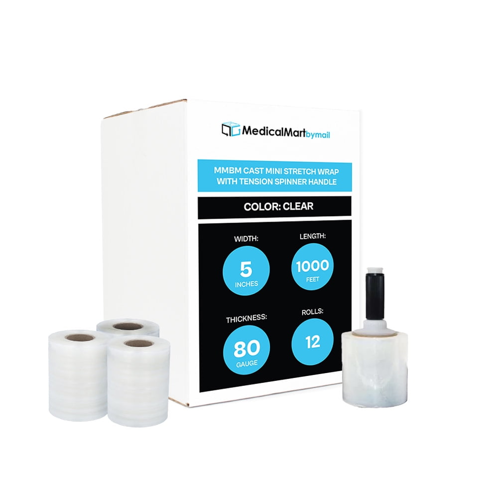 "MMBM Mini Stretch Wrap, 12 Rolls 5""x1000' 80 Gauge, Extended Core ...