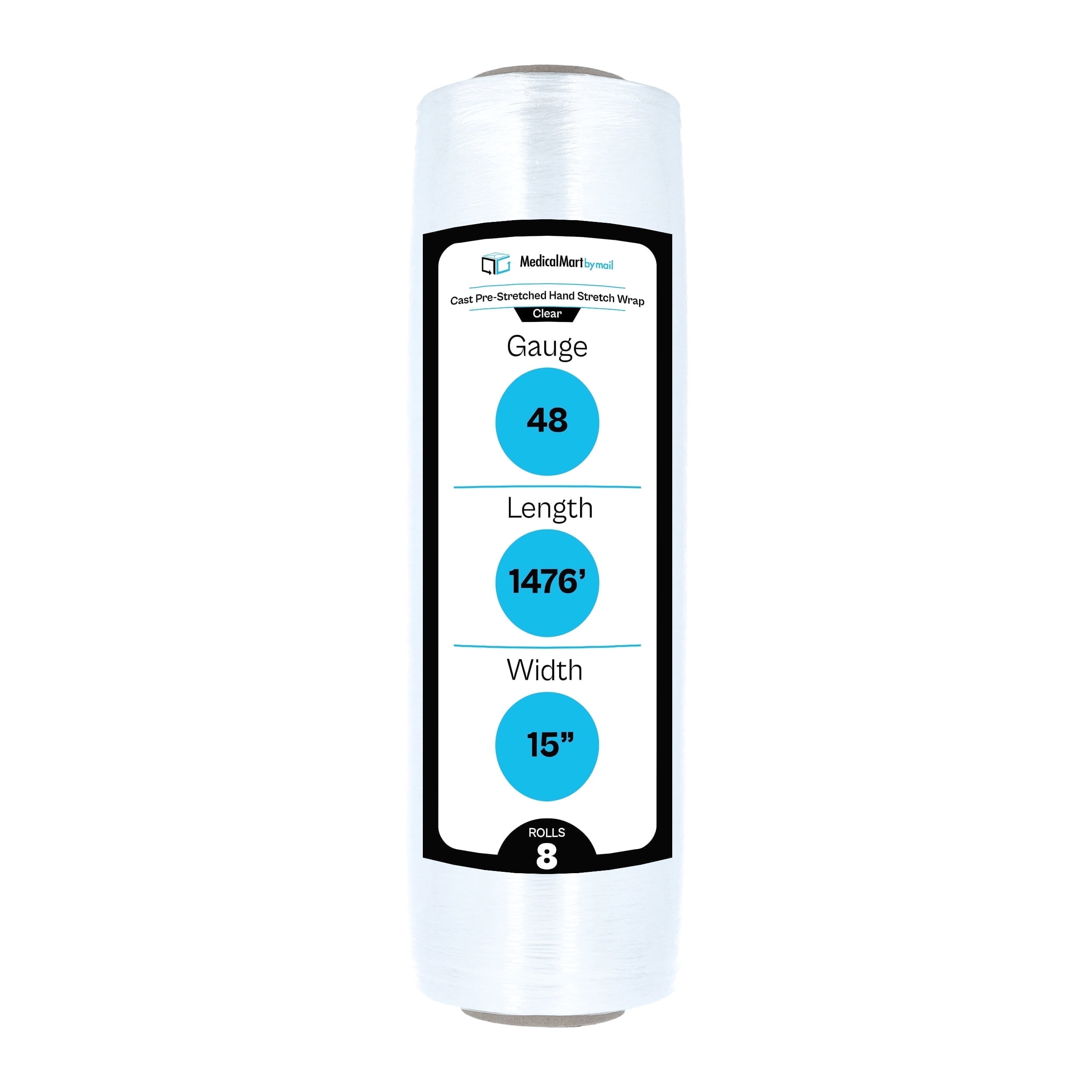 MMBM Clear Pre-Stretch Wrap 15" x 1476' 48 Gauge 8 Rolls Plastic Film ...