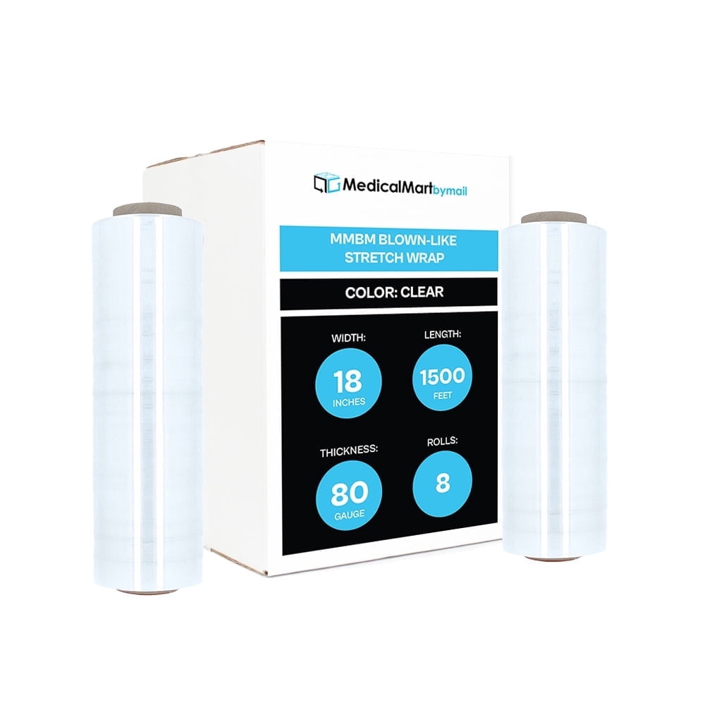 MMBM 18" x 1500' Blown Hand Stretch Wrap, 8 Rolls, Plastic Packing ...