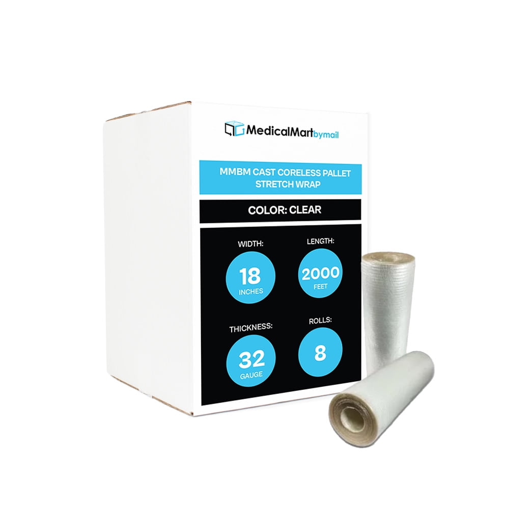 MMBM 18" x 2000' Clear Coreless Plastic Pallet Hand Stretch Wrap - 32 ...