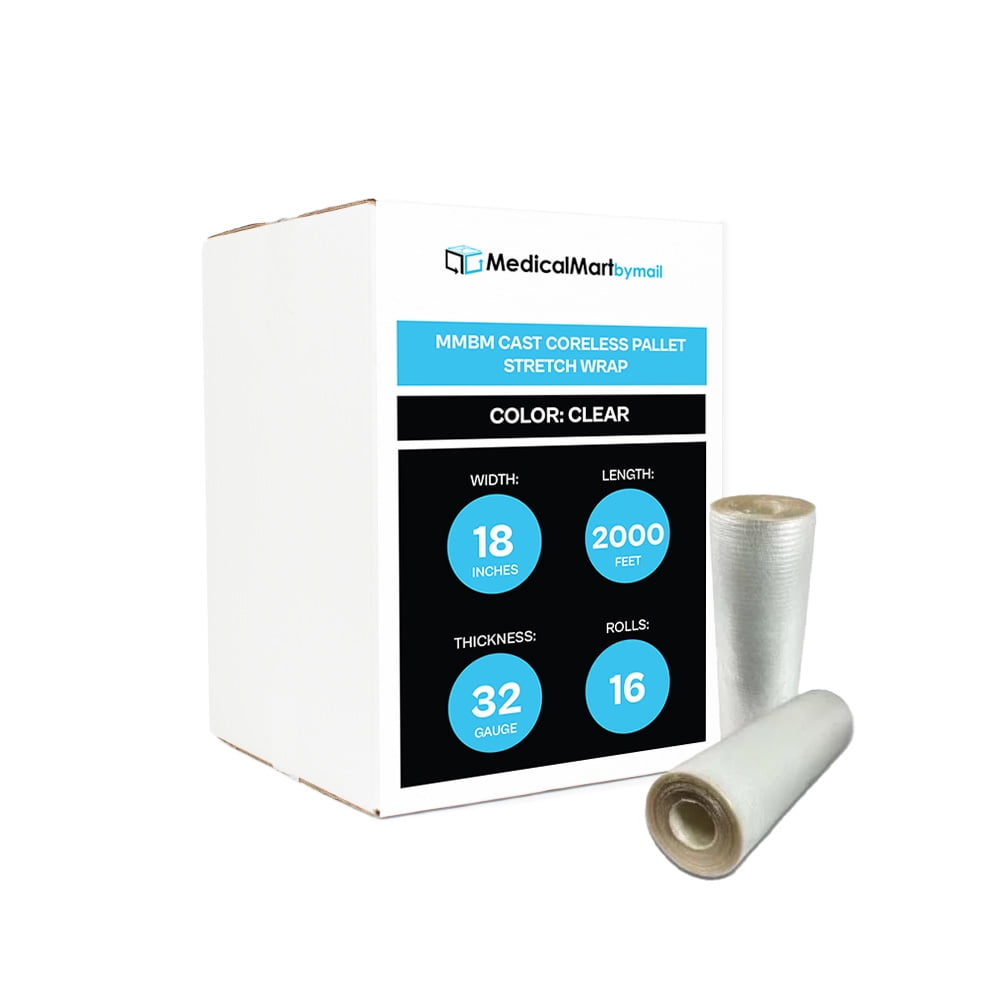 MMBM 18" x 2000' Clear Coreless Plastic Pallet Hand Stretch Wrap - 32 ...