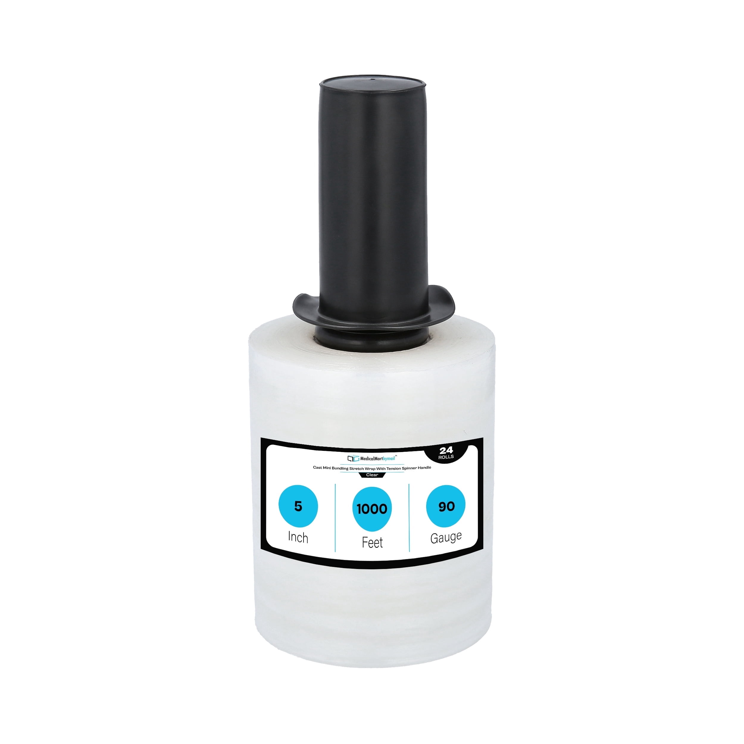 MMBM Clear Mini Hand Stretch Wrap with Spinner Handle 5" x 1000' 90 ...