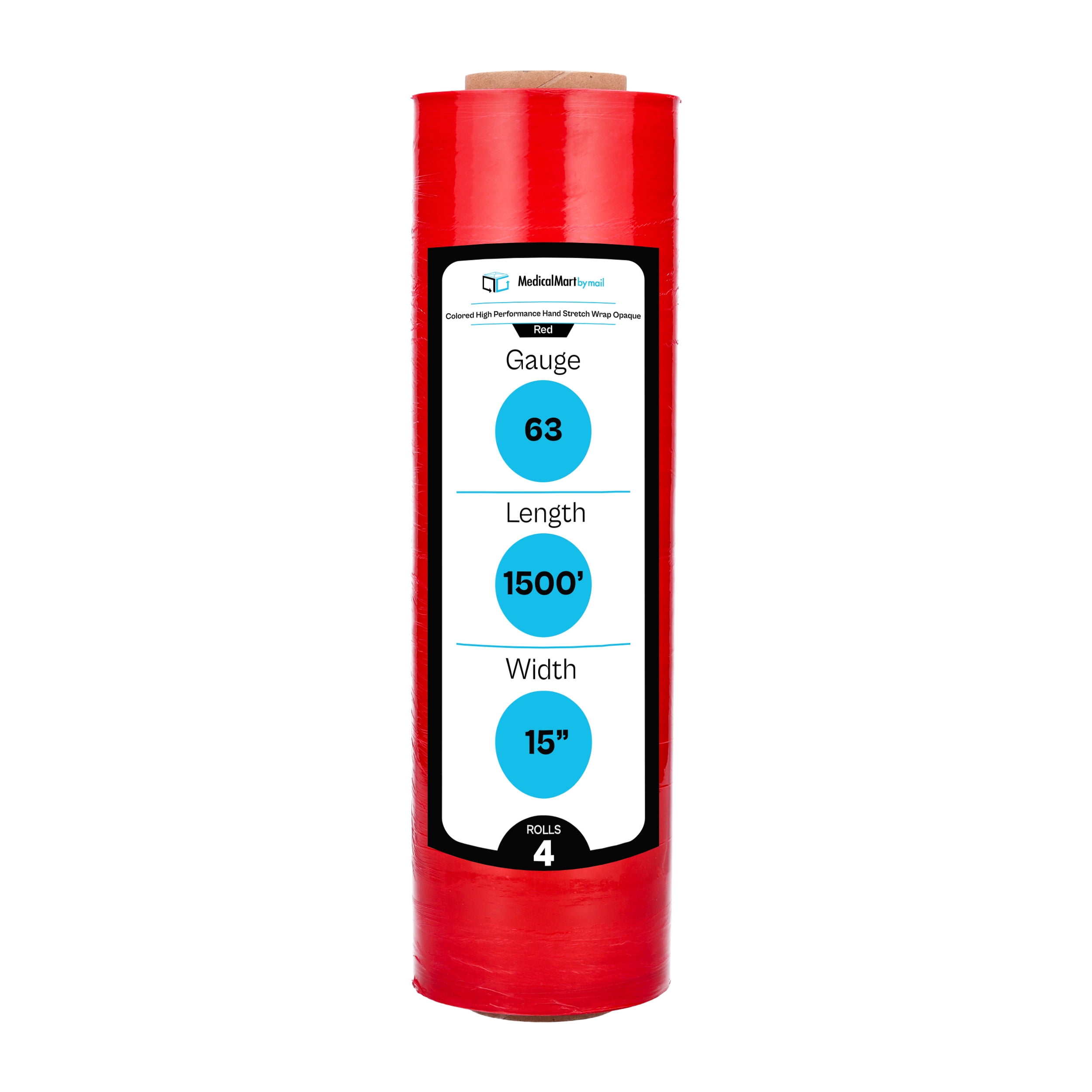 MMBM Red Hand Stretch Wrap 15" x 1500' 63 Gauge 4 Rolls Opaque Plastic ...