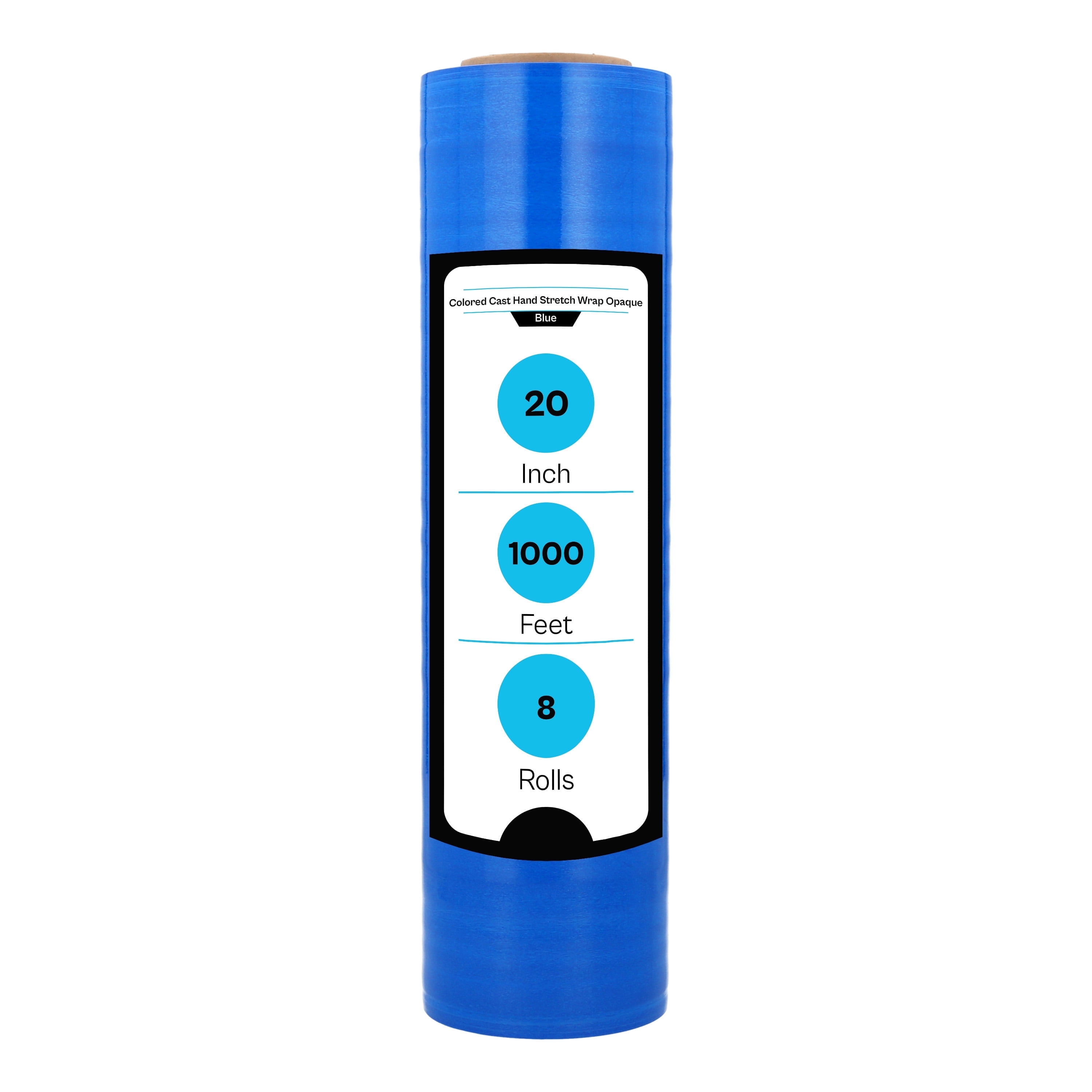 MMBM Cast Hand Stretch Wrap 20 Inch x 1000 Feet 8 Rolls 70 Gauge Blue ...