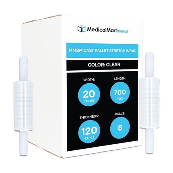 MMBM Heavy Duty Stretch Wrap with Extended Core 20" x 700' 120 Gauge 8 ...