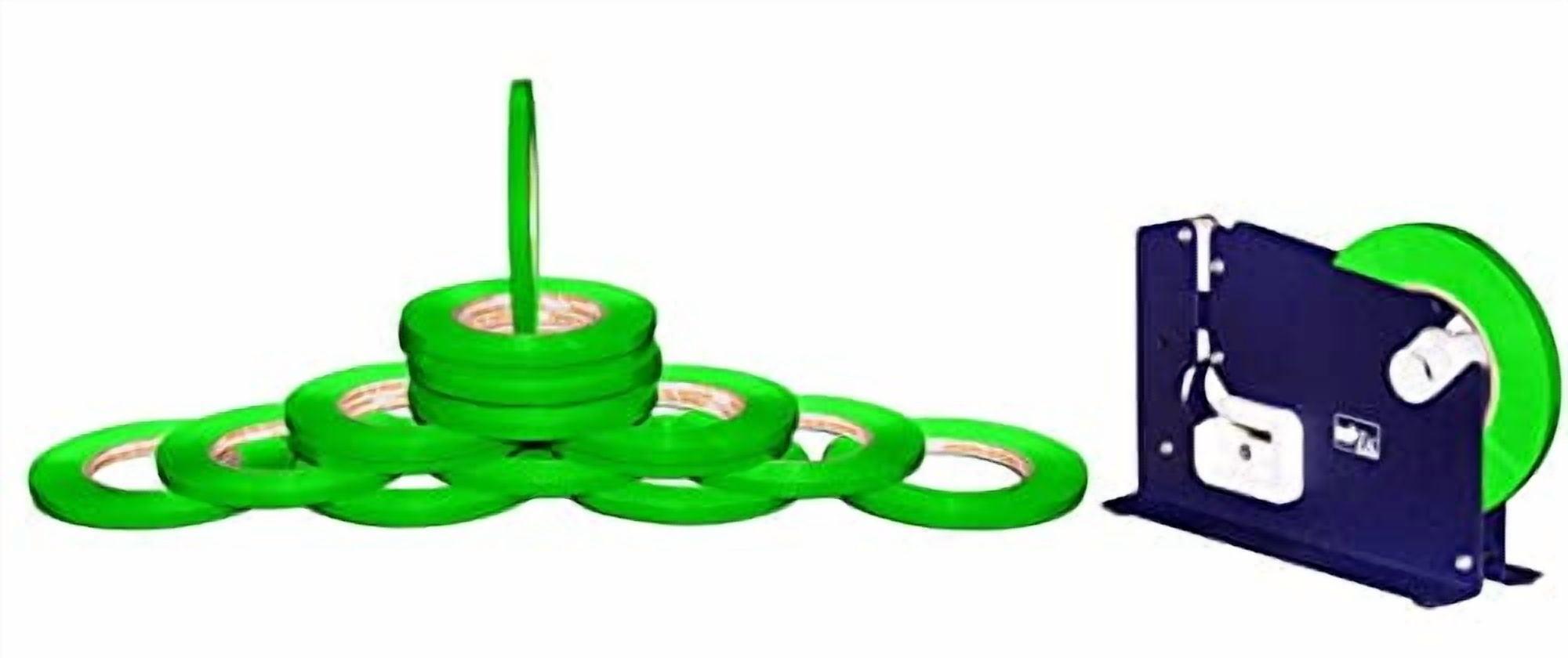 MMBM Bag Sealer Tape with Dispenser, Green, 3/8 Inch x 180 Yards, 6 ...