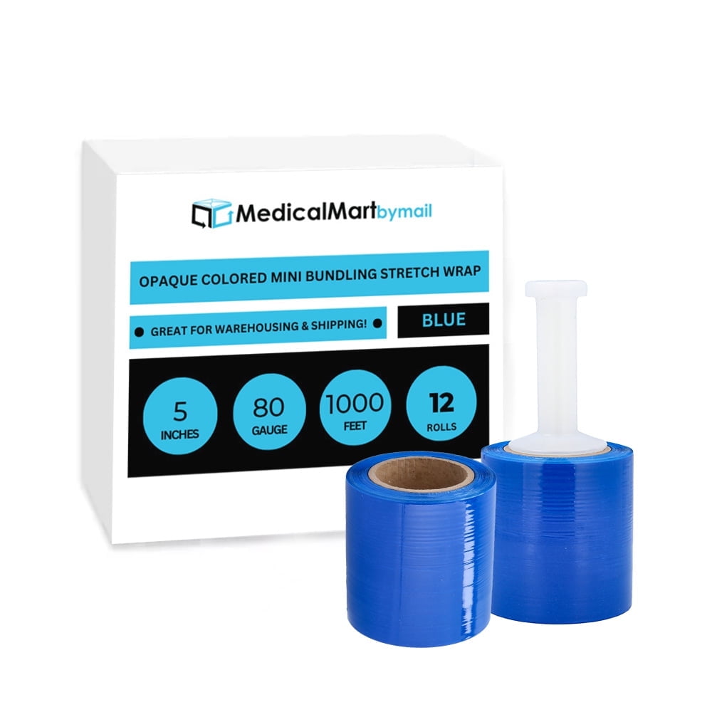 MMBM Blue Stretch Wrap with Handle, 12 Pack, 5 Inch x 1000 Feet, 80 ...