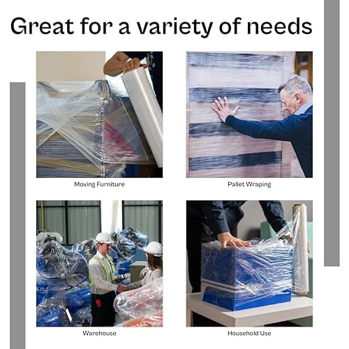 MMBM Clear Stretch Wrap for Packing Pallet Wrap, 4 Pack, 12 Inch x 1500 ...