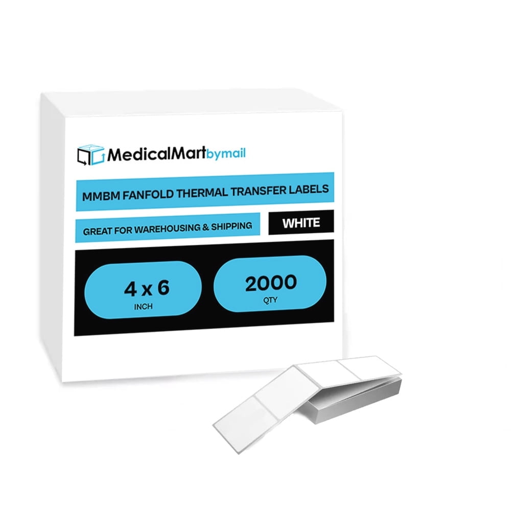 MMBM Fanfold Thermal Transfer Labels, 4x6 Inch, 2 Stacks, 2000 Labels ...