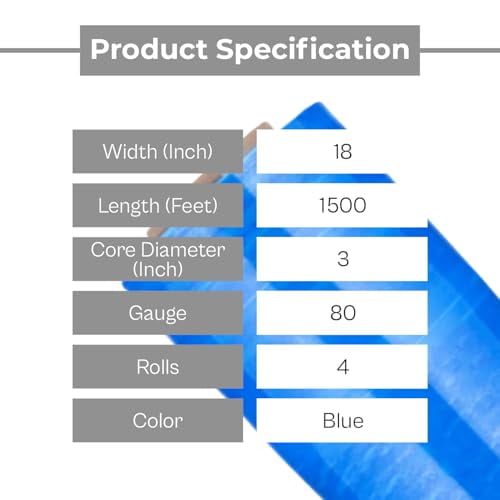 MMBM Tinted Stretch Wrap, 18 Inch x 1500 Feet, 80 Gauge, 4 Pack, Blue ...