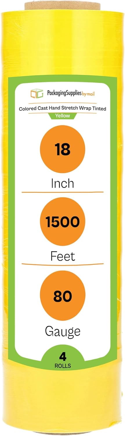 MMBM Tinted Stretch Wrap, 18 Inch x 1500 Feet, 80 Gauge, 4 Pack, Yellow ...