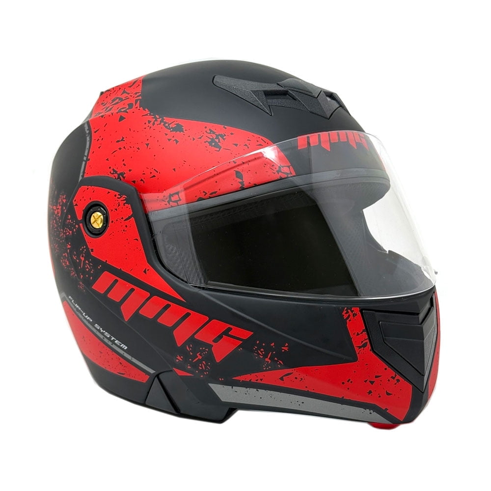 MMG Adult Motorcycle Modular Full Face Helmet, Red ABS, Adjustable ...