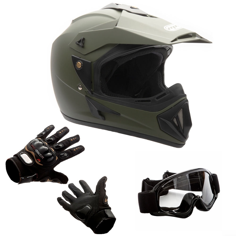 MMG Adult Motorcycle Off Road Helmet Combo, Includes Riding Gloves and ...