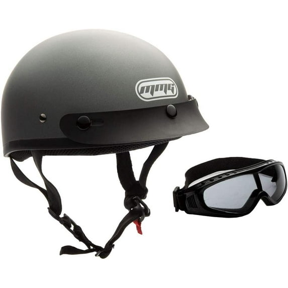 MMG Half Open Face Helmet Motorcycle Cruiser Classic DOT - Goggles ...
