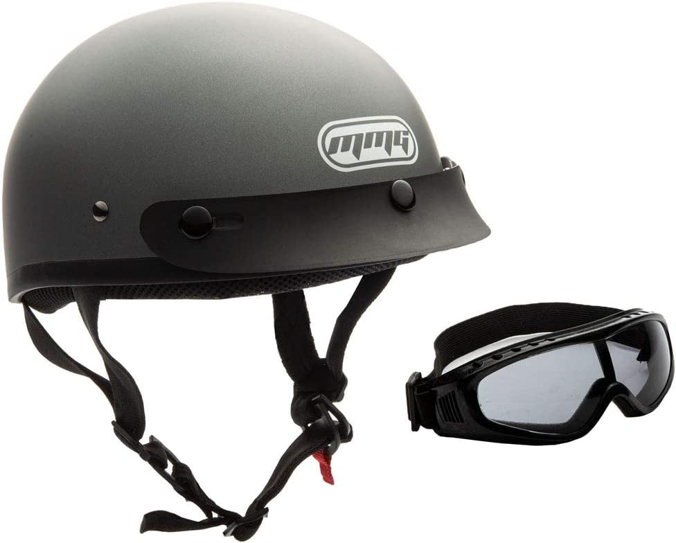MMG Half Open Face Helmet Motorcycle Cruiser Classic DOT - Goggles ...