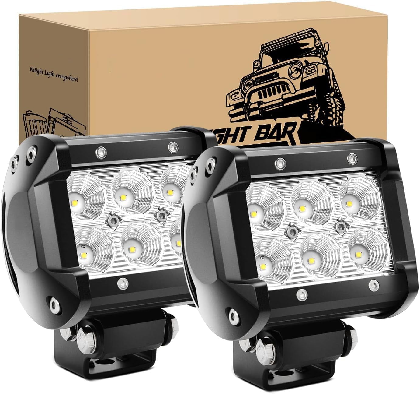 MMG Led Pods 12v 18W Flood Off Road Lights Super Bright Driving Fog ...